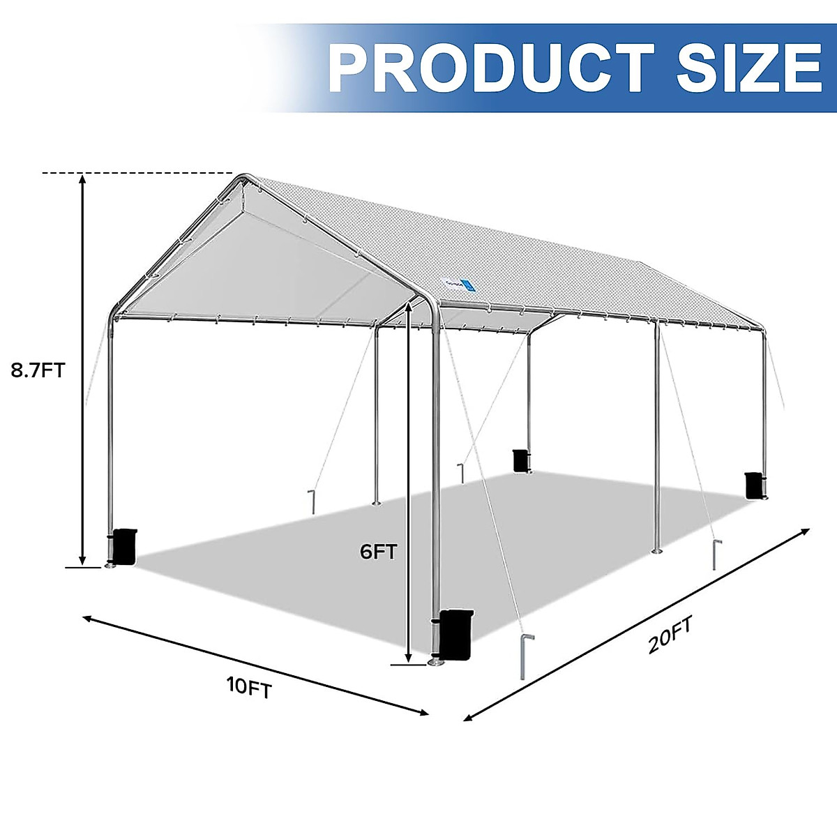 Carport Canopy 10'x20' Heavy Duty Carport, Waterproof & UV Protected Garage Top Tarp Shelter Cover with Reinforced Steel Cables, Outdoor Portable Garage for Car, Boat Tent, Light Grey