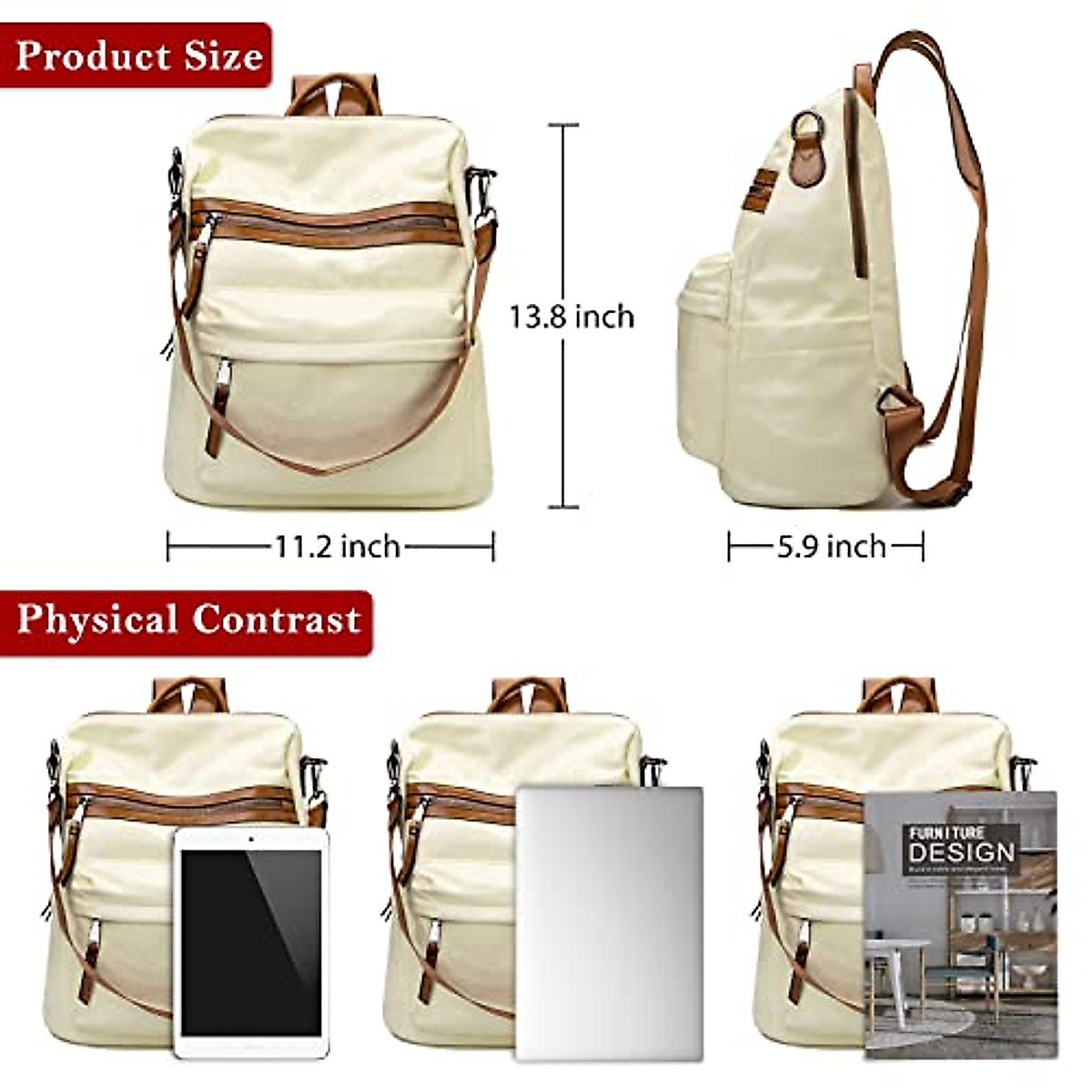 CASEEK Women Backpack Purse Fashion Leather Designer Shoulder Bags Casual Travel Bag Multipurpose Convertible Satchel Handbag