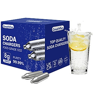GreatWhip 50 Count 8g CO2 Soda Cartridges for Soda Maker Soda Chargers for Carbonated Water Machine for Sparkling Water Maker