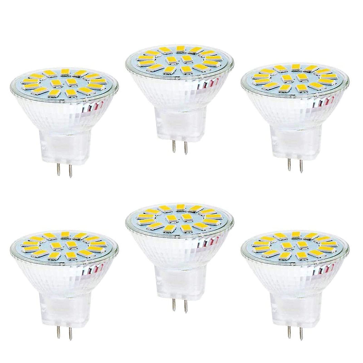 Lxcom Lighting LED MR11 Light Bulb 6 Pack 5W LED Flood Light 40W Halogen Replacement GU4 Bi-Pin Base Warm White 3000K MR11 Spotlight AC/DC12V for Landscape Recessed Track Lighting