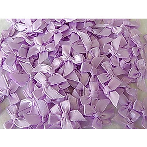 ICRAFY 100 Tiny Lavender Purple Satin Ribbon Bows Sweet Mini Embellishment Craft Artificial Applique Wedding Ribbon Width 7 mm.