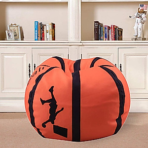 ArcticWhale 38 Inch Beanbag Cover Storage Bean Bag Chair Stuffed Animal Extra Large Blanket Plush Organizer for Kids Stuffed Seat Storage Sack Soft Smooth Polyester,Kid’S Room Originality，Basketball