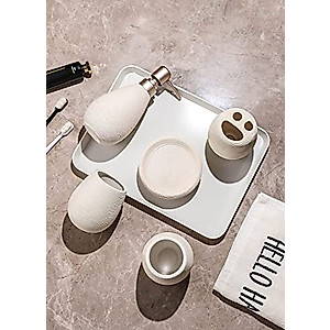 BLBYHO 6 Pieces Textured Ceramic Beige Bathroom Accessory Set, Farmhouse Bath Vanity Countertop Accessory Set, Include Soap Dispenser, Toothbrush Holder, 2 Tumbler, Soap Dish…