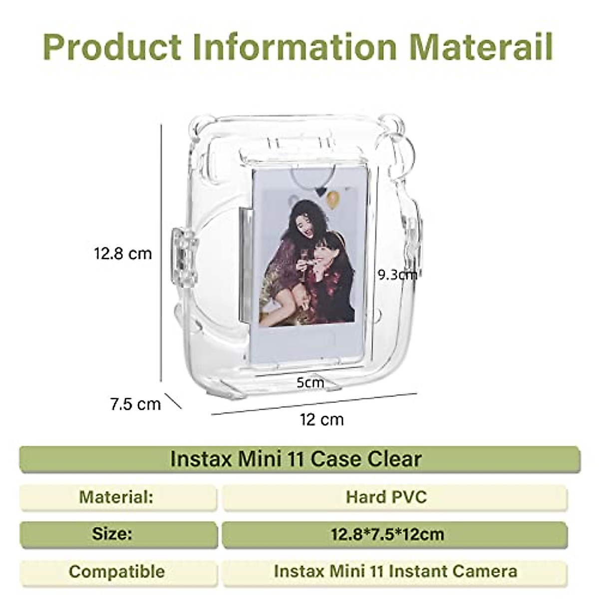MUZIRI KINOKOO Mini 11 Case Compatible with Fuji Instax Mini 11 Instant Camera -Hard PVC Crystal Clear Case with Back Photo Pocket to Store Films -Transparent