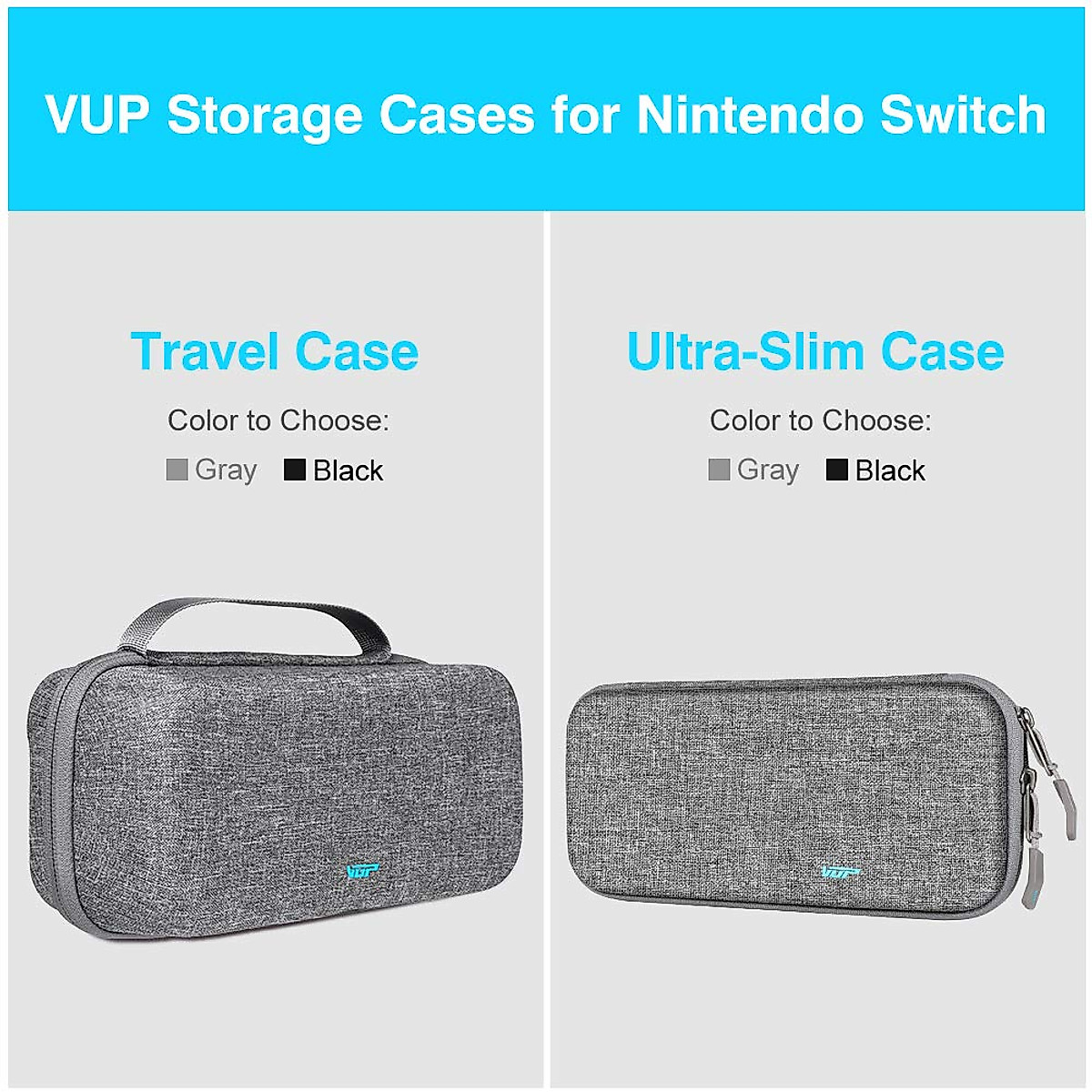 VUP Carrying Case Compatible with Nintendo Switch, Protective Hard Cover Storage Case, Portable Travel Carry Case for Accessories and 18 Game Cartridges, Gray