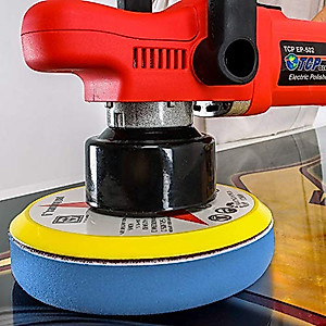 TCP Global 6.5" Blue Flat Light Cut Grip Foam Polish Buff Pad - DA Hook & Loop