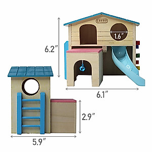 kathson Hamster House Pets Small Animal Hideout with Funny Climbing Ladder Slide Wooden Hut Play Toys Chews for Small Animals Like Dwarf Hamster and Mouse(Blue)
