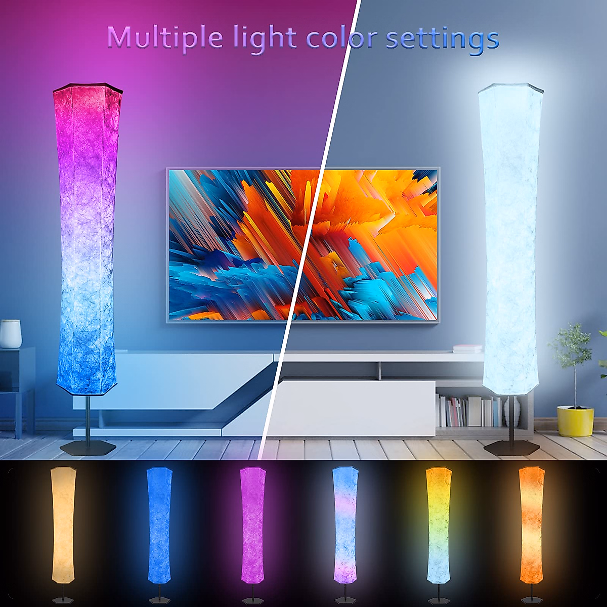 AMERCOT Floor Lamp,RGB Color Changing Led Lamp,Smart Lamp ,Alexa APP Light Control,59" Modern Lamp with Remote,Music Mode,Dimmable Standing Lamp for Living Room Bedroom Game Room