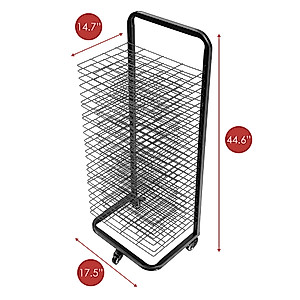 Houseables Art Drying Rack for Classroom, Art Storage Rack, 25 Shelf, 15”Lx18”Wx45”H, Locking Wheels, Metal, Black, Painting Drying Rack, Painting Rack, Paint Drying Rack, Paper Drying Rack for Art