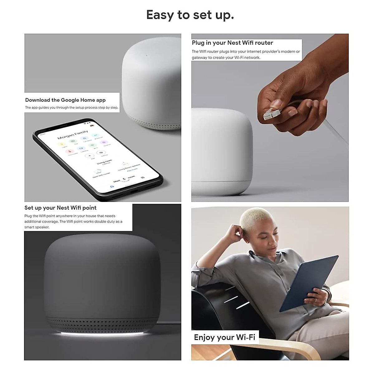 Google Nest Wifi Router 2 Pack (2nd Generation) 4x4 AC2200 Mesh Wi-Fi Routers with 4400 Sq Ft Coverage (Renewed)