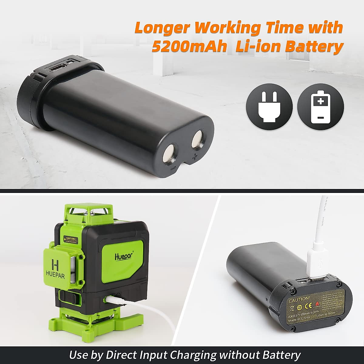 Laser Level Self-leveling Huepar 4x360 Green Cross Line Floor Laser Tool with Remote Control -2 x 360 Horizontal/Vertical Lines Nivel láser with Rechargeable Li-ion Battery & magnetic Bracket-904DG