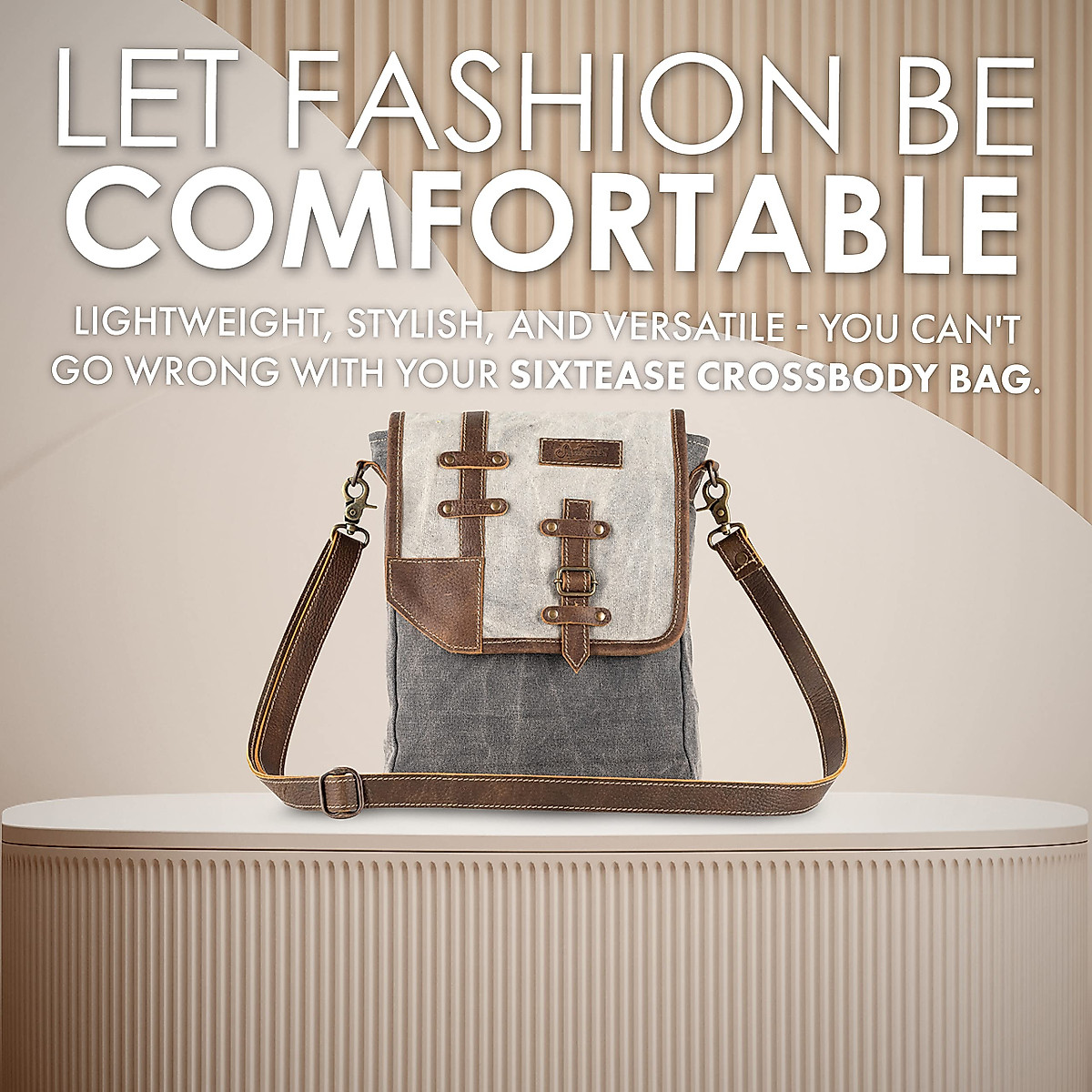 SIXTEASE Crossbody Bag for Women Vintage Style Genuine Leather, Upcycled Canvas, Rug, or Hair On - Cross Body Womens Bags with Inside Zipper Pockets - Smaller Capella