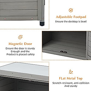 Outdoor Storage Cabinet & Potting Bench Table with Metal Top, Wooden Patio Furniture, Garden Workstation