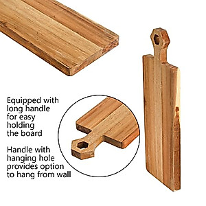 WUWEOT 2 Pack Acacia Wood Serving Platters, 16.5 X 5.7 Cheese Serving Tray with Handle, Rectangle Chip & Dip Tray for Meat, Bread, Fruit, Cheese