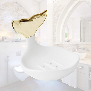 Zerodeko Mermaid Soap Dish Countertop Soap Sponge Dish Vintage Ring Holder Soap Draining Tray Soap Saver Fish Tail Bowl for Kitchen Sink Bathroom