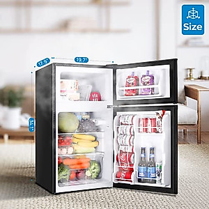 Upstreman 3.2 Cu.Ft Mini Fridge with Freezer, Double Door Mini Fridge, Adjustable Thermostat, Mini Refrigerator for Dorm, Office, Bedroom, Black