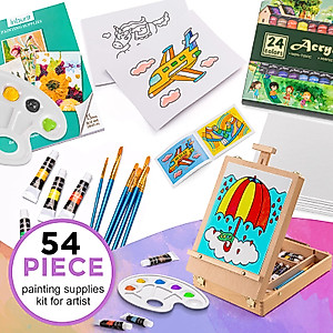 Inburit Art Paint Set with Wooden Easel Box, 24 Colors Acrylic Paints, 8 Paint Brushes, 6 Canvas Panel Deluxe Paining Supplies kit for Kids, Student, Adult & Artist