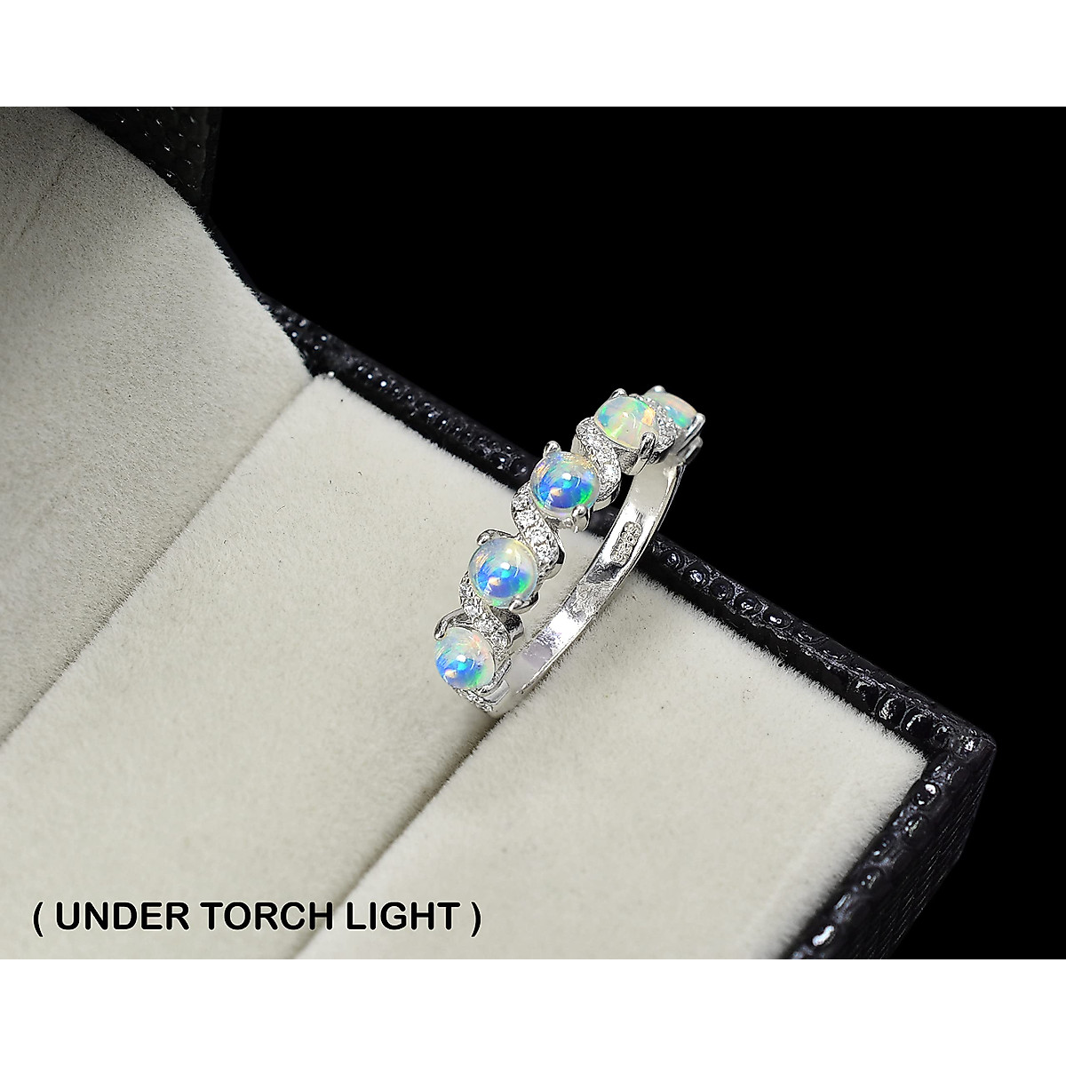 Natural 4 MM Ethiopian Welo Fire Opal Cabochon Ring 925 Sterling Silver October Birthstone Cluster Ring Fire Opal Jewelry Handmade Ring Birthday Gift For Girlfriend (RG-7809) (Sterling Silver, 7 US)