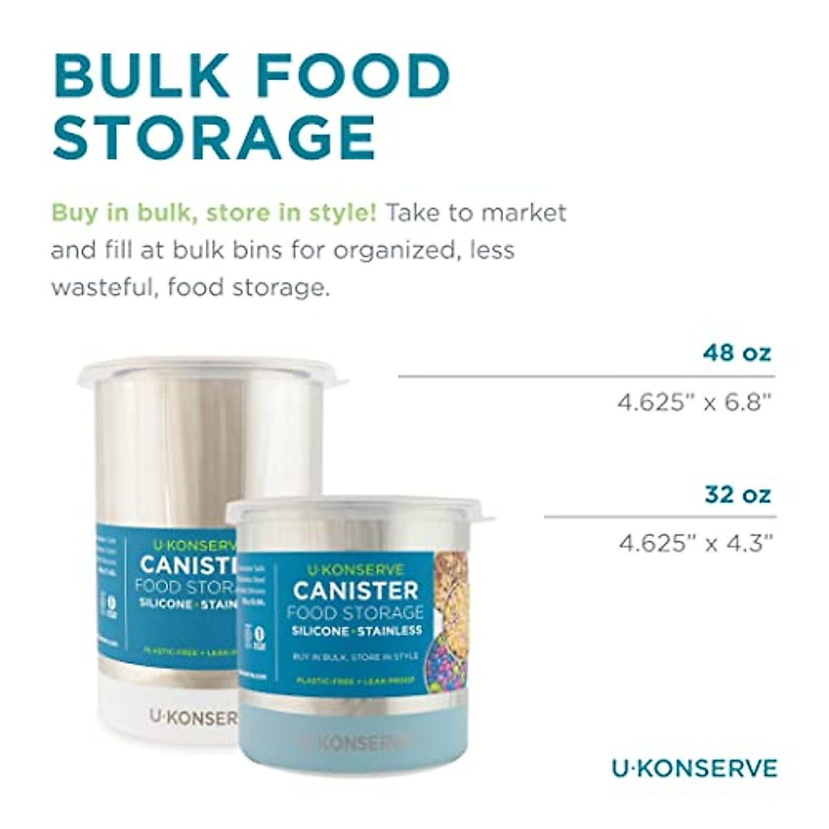 U Konserve Stainless Steel Bulk Food-Storage Canisters 32oz - Clear Silicone Lid - Airtight - Kitchen Containers - Dishwasher Safe - Plastic Free