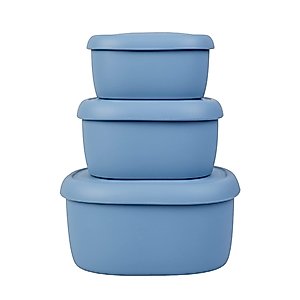 BLUE GINKGO Nesting Silicone Containers - Set of 3 Hard-Shell Silicone Food Storage Containers | BPA Free, Airtight, Dishwasher and Freezer Safe (6.7oz, 10oz, 20oz) - Blue
