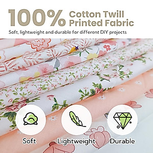 WISPAWS Fat Quarters Fabric Bundles, 10 Pcs 100% Cotton 18” x 20” (45cmx50cm) Precut Quilting Fabric Squares, Floral Prints Cotton Fabric Squares Quilting Supplies for Crafts Sewing Quilting (Pink II)