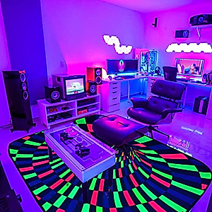 3D Optical Illusion Area Rug Blacklight Vortex Rugs Black Hole Stereo Carpet Glow in The Dark Gaming Room Decor Rugs Playroom Non-Slip Rug for Living Room Bedroom 60x39 in