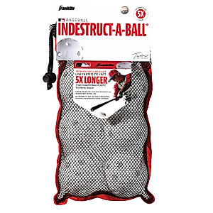 Franklin Sports Plastic Baseballs - Indestruct-A-Ball Plastic Batting Practice Baseballs - Plastic Training Balls - MLB Official Size - White - 6 Pack