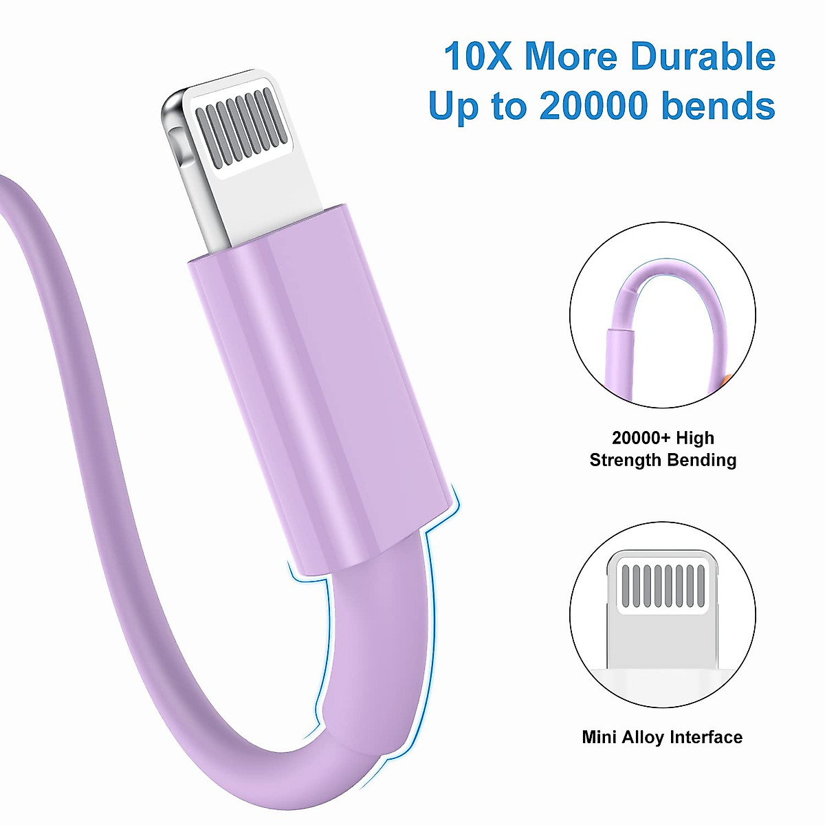 iPhone Charger Cable 10 Ft [Apple MFI Certified], QZIIW 3Pack 10 Feet Long USB to Lightning Cable, Apple Charging Power Cord 10 Foot for iPhone 14 13 12 11 Pro Max Mini XR X 9 8 7Plus 6 6s ipad-Purple
