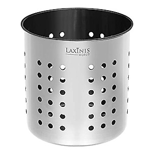 Laxinis World Stainless Steel Kitchen Utensil Holder, Kitchen Caddy, Utensil Organizer, Round Shape Utensils Crock, 5" by 5.3" (utensils not included)