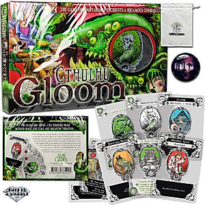 Terror, Insane and Madness Possibilities with Fairy Tales Gloom Cthulhu Card Games and The Expansion: UNPLEASANT Dreams Bundle with Random Color Drawstring Bag Plus 1inch Darkness Token