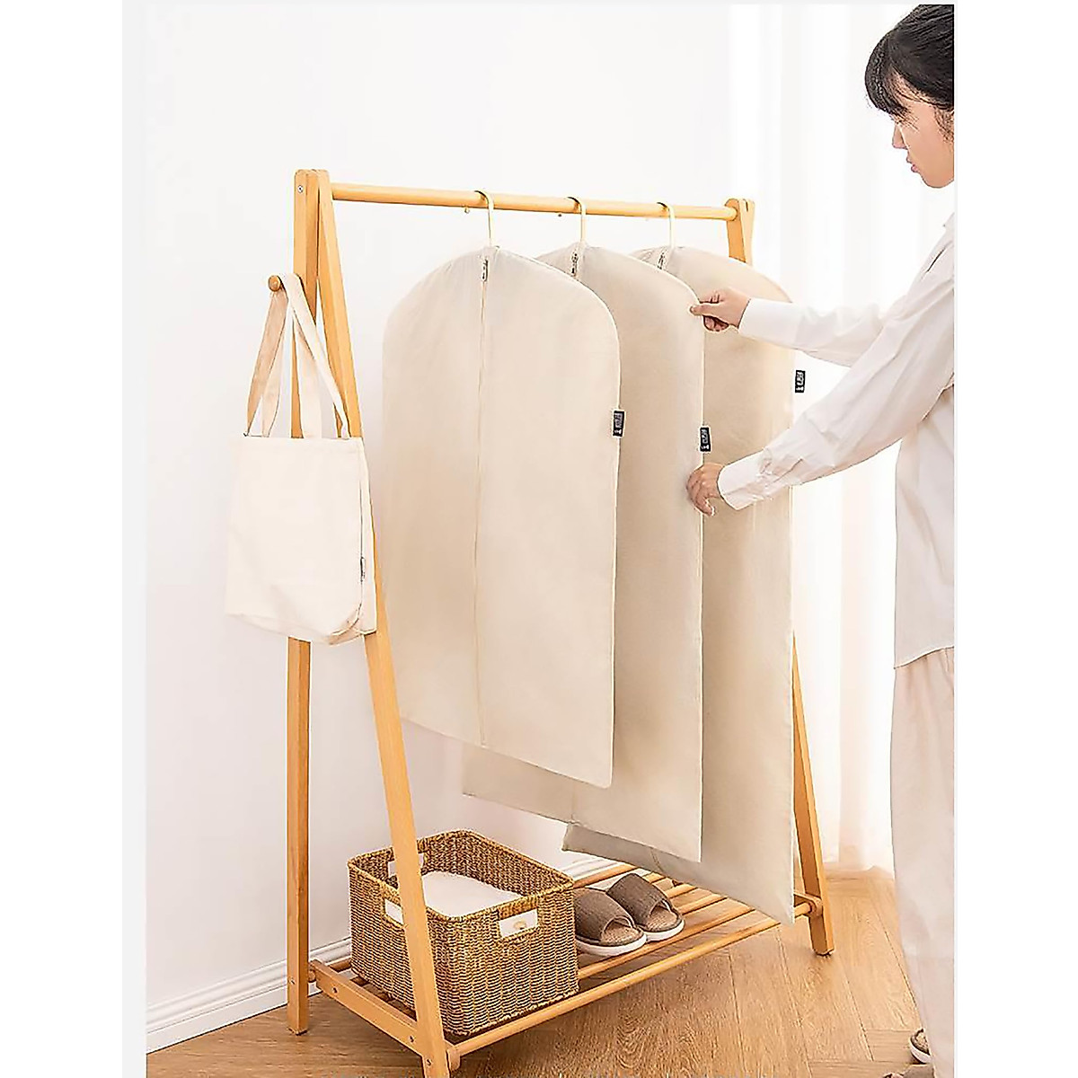 100% cotton canvas garment bags for closet storage and travel suit bags for clothes, coats, jackets, shirts, dresses suit garment cover for hanging clothes storage (24''x59'')