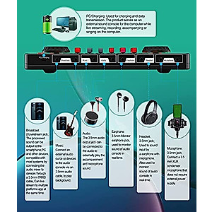 Podcast Equipment Bundle Audio Interface DJ Mixer Sound Card Kit XLR Condenser Microphone for Boradcast Live Streaming, Mic Voice Effect Changer Soundboard for Phone/PC/Laptop/Mac Recording(KB11-E300)