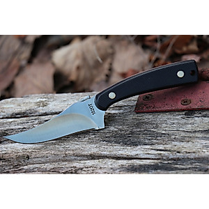 Old Timer 152OTCP Sharpfinger 7.1in S.S. Full Tang Fixed Blade Knife with 3.3in Clip Point Skinner Blade, Black Sawcut Handle, and Leather Belt Sheath for Hunting, Camping, Skinning, EDC, and Outdoor