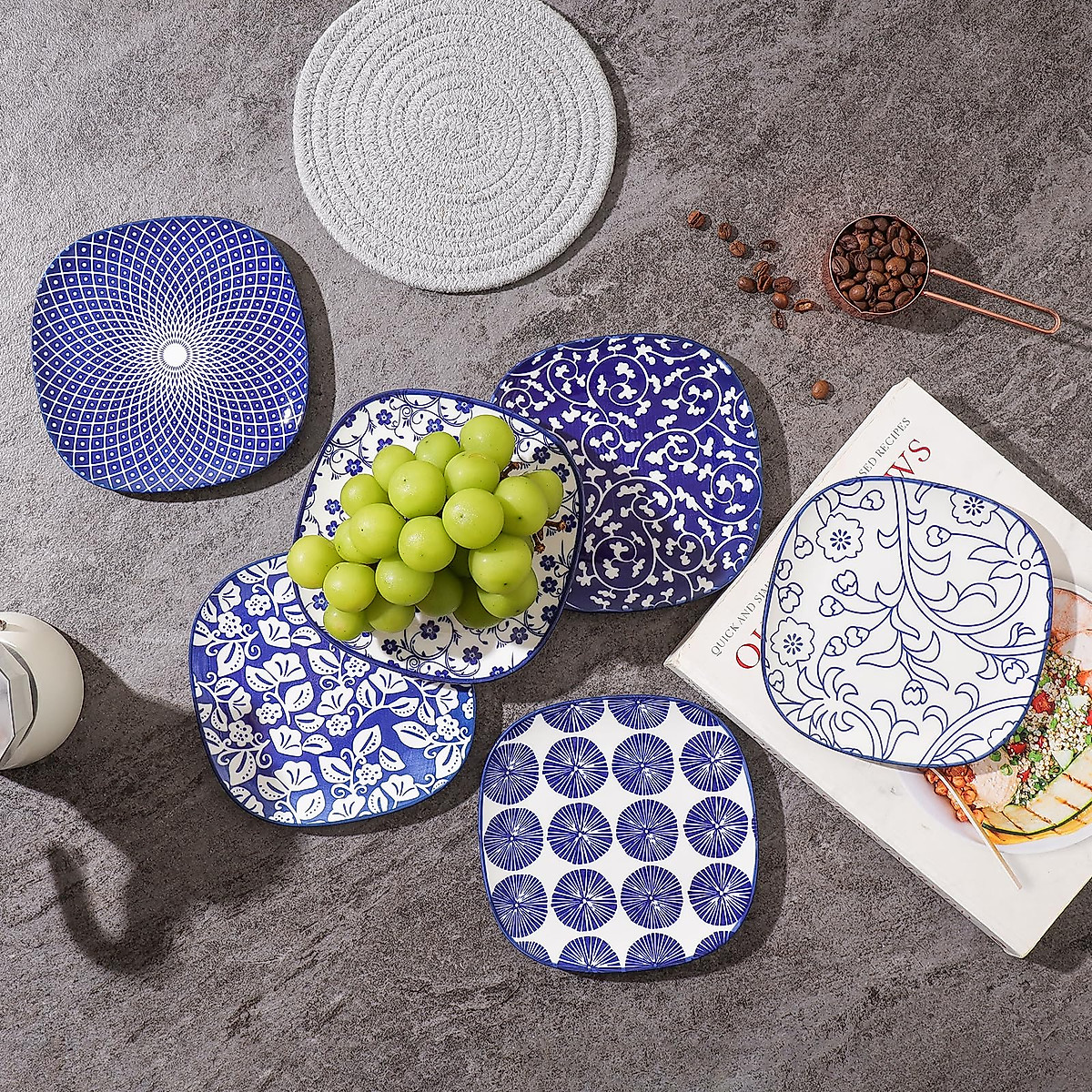 Selamica Porcelain Small Plates, 6 inch Dessert Plates Ceramic, Small Appetizer Plates, Kitchen Salad Plates for Cake Snacks Side Dish, Microwave Dishwasher Safe, Set of 6, Vintage Blue