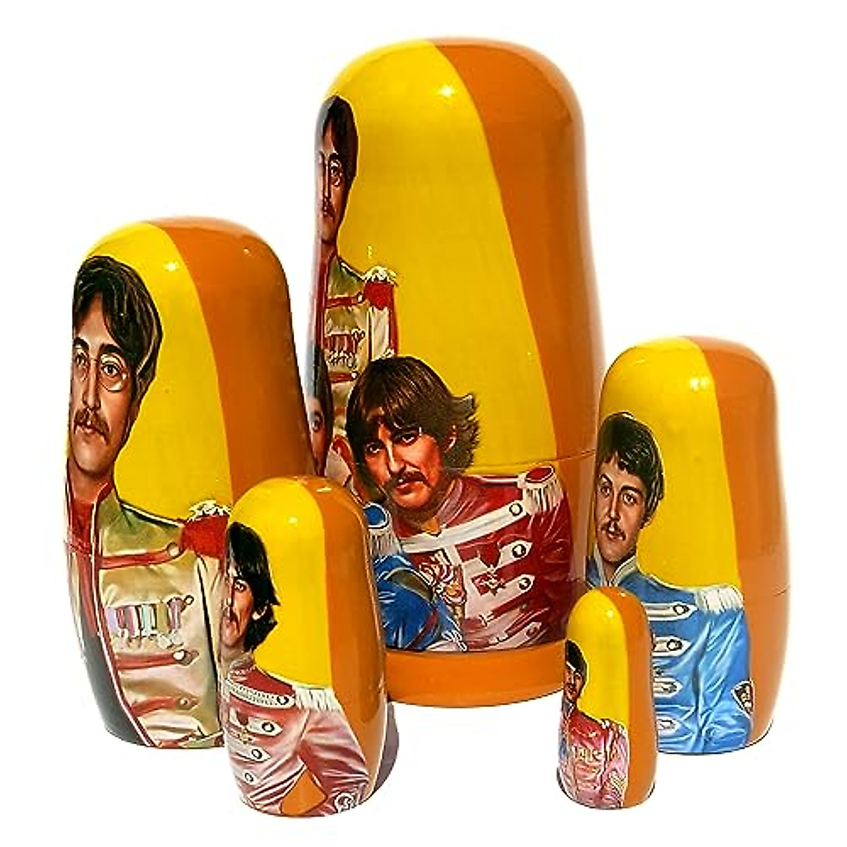 Great Russian Gifts The Beatles Group Collectible Memorbilia 5 Piece Stacking Nesting Doll Set 5.75 Inches Tall