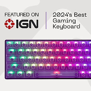 Higround Crystal Amethyst Basecamp 65% Mechanical USB Wired Gaming Keyboard, White Flame Switches, Programable RGB, Transparent/Translucent, Hot-Swappable, Deep Thock Creamy Sounding PC Keyboard