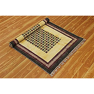 Casavani Hand Block Printed Cotton Dhurrie Geometric Yellow & Brown Area Rug Easy Washable Dhurrie Best Uses For Bedroom,Living Room,Dining Room,Bathroom,Kitchen 3x10 Feet Runner