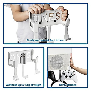 Wall Mount for Xbox One S, Metal Wall Mount Holder for Xbox One S with Detachable 2 Controller Holder & Headphone Hanger