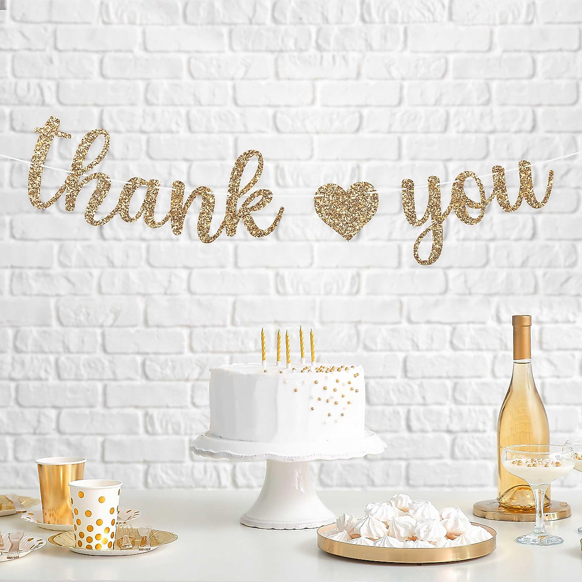Pre-Strung Thank You Banner - NO DIY - Gold Glitter Thank You Banner - Pre-Strung Garland on 6 ft Strand - Wedding, Baby Shower, Engagement, Employee Appreciation Decorations. Did we mention no DIY?