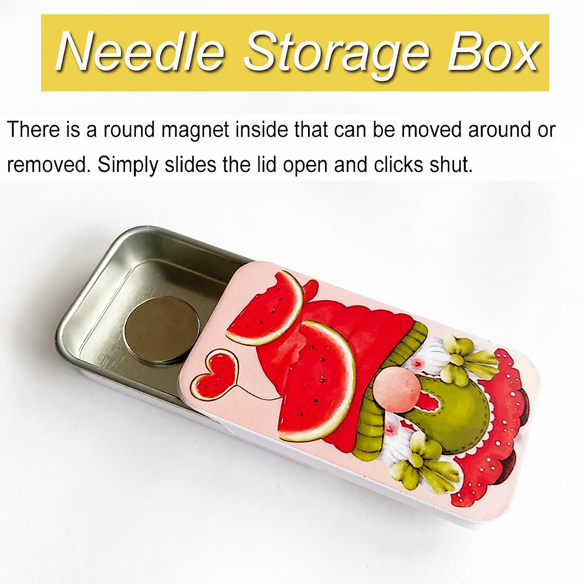 ZDDPDJ Lovely Gnome Magnetic Needle Case Sewing Storage Container and Fruit Needle Minder for Embroidery Cross Stitch Needlework Craft Accessories (Watermelon)
