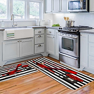2 Pieces Set Black White Geometric Kitchen Rugs Hello Gorgeous Makeup Red High Heel Perfume Bottle Lipstick Romantic Love Fashion Bathroom Rugs Toilet Sink Laundry Bath Mats Bedroom Carpet