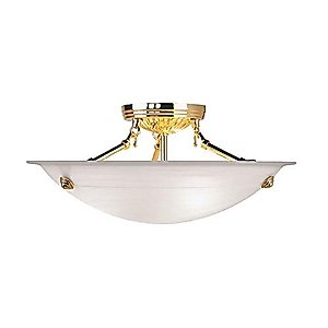 Livex Lighting 4273-02 Flush Mount with White Alabaster Glass Shades, Polished Brass