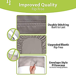 BAMPURE Bamboo Sheets Queen Size - 100% Viscose from Bamboo - 4PC Set - Super Soft Cooling Sheets - Up to 16’’ Deep Pocket - Luxury Series - 1 Flat Sheet,1 Fitted Sheet,2 Pillowcases (Stone Grey)