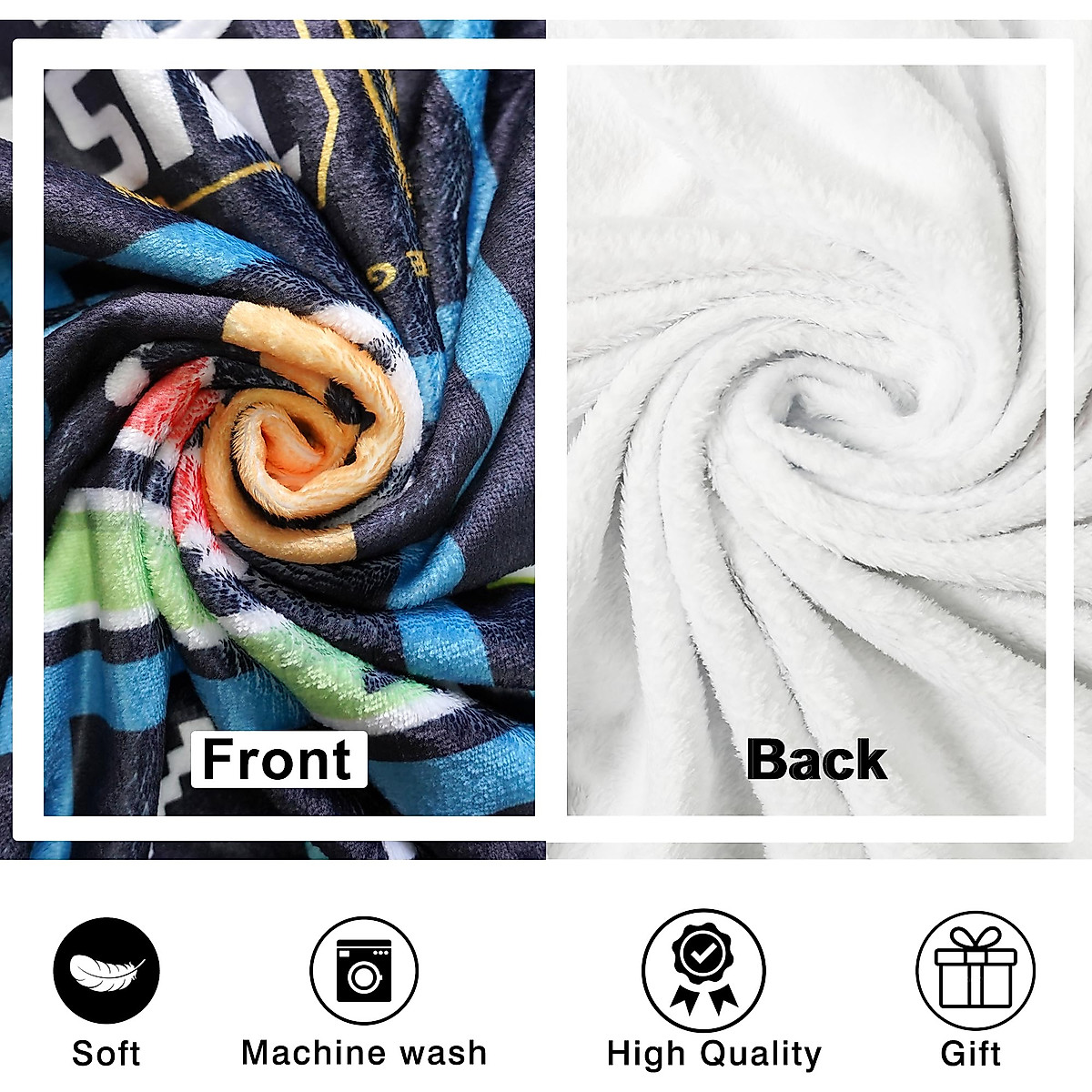 Bpsetsoe Gaming Blanket - Video Game Lovers Throws Blanket - 60'' x 80'' Black Fleece Blanket - Gamer Gift for Teen, Adult