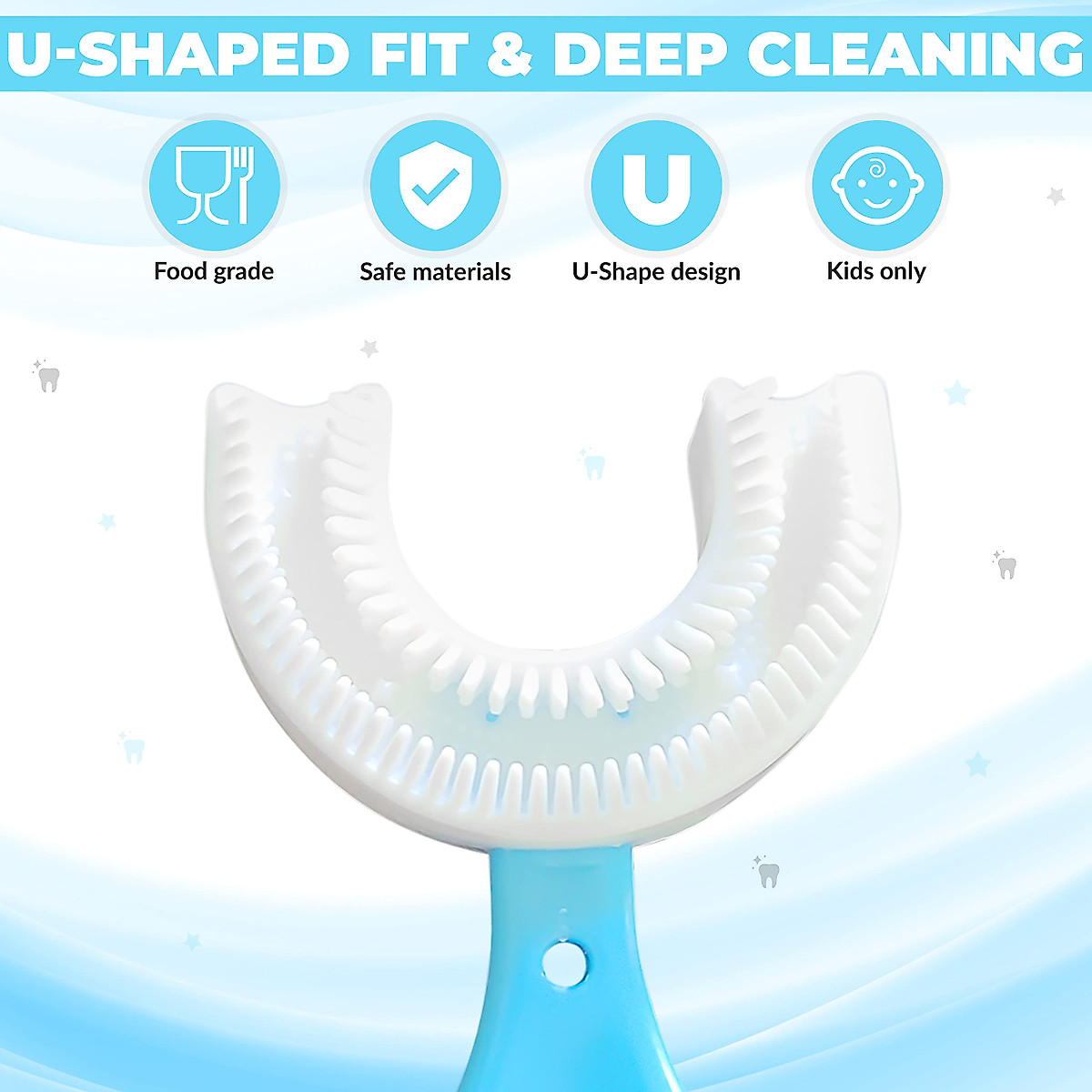 4 Pack Kids U Shaped Silicone Head Whitening Massage Toothbrush U-Type Toothbrush Whole Mouth Toothbrush with Handle for Kids (2-6 Years Old, Heart Style)