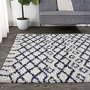 JONATHAN Y SHG104B-8 Sineu Moroccan Diamond Shag Indoor Area-Rug Bohemian Contemporary Modern Geometric Easy-Cleaning High Traffic Bedroom Kitchen Living Room Non Shedding, 8 X 10, Beige/Navy