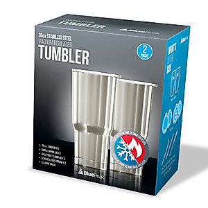 BluePeak Double Wall Vacuum Stainless Steel Insulated Tumblers Set, 2-Pack - Includes 2 Sipping Lids, 2 Spill-Proof Sliding Lids, 2 Straws, 1 Cleaning Brush & Gift Box (30 oz, Black)