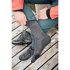 FALKE Men's TK2 Explore Wool Hiking Socks, Mid Calf, Medium Padding, Athletic Sock, Breathable Quick Dry, Merino Wool, Grey (Smog 3150), 6.5-8.5, 1 Pair