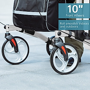 ELENKER Upright Walker, Stand Up Folding Rollator Walker with 10” Front Wheels Backrest Seat and Padded Armrests for Seniors and Adults, Silver