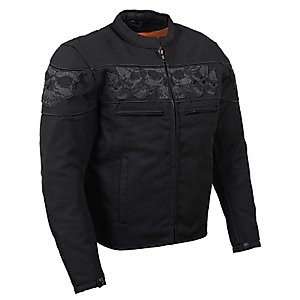Milwaukee Leather MPM1730 Black Padded Textile Motorcycle Jacket for Men w/Reflective Skulls - All Season Motorcycle Jacket - X-Large